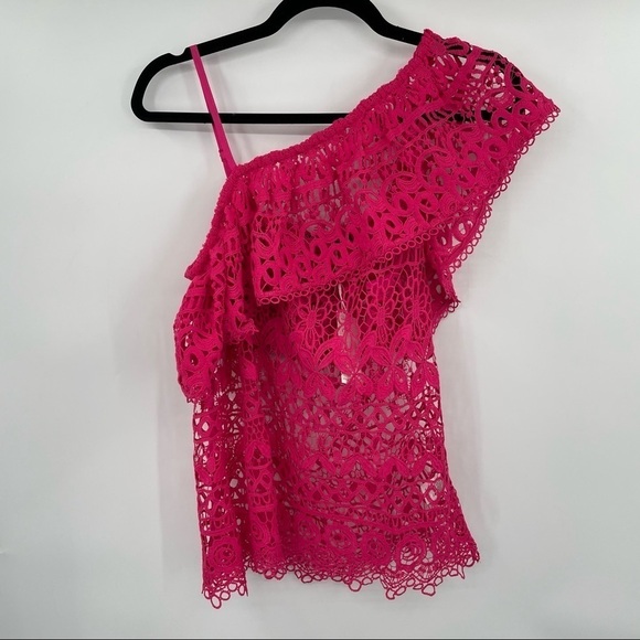Lulumari | Tops | New Lulumari Pink Sheer Lace One Shoulder Top | Poshmark
